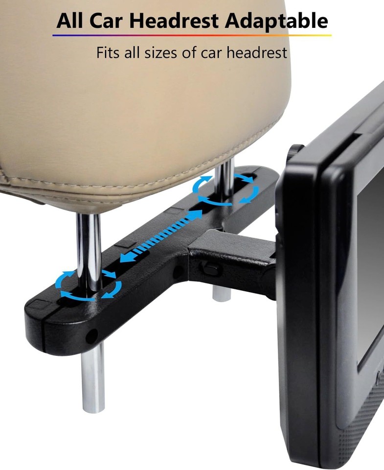 Car Headrest Mounts, Angle Adjustable Headrest Dual Screen DVD Player ...