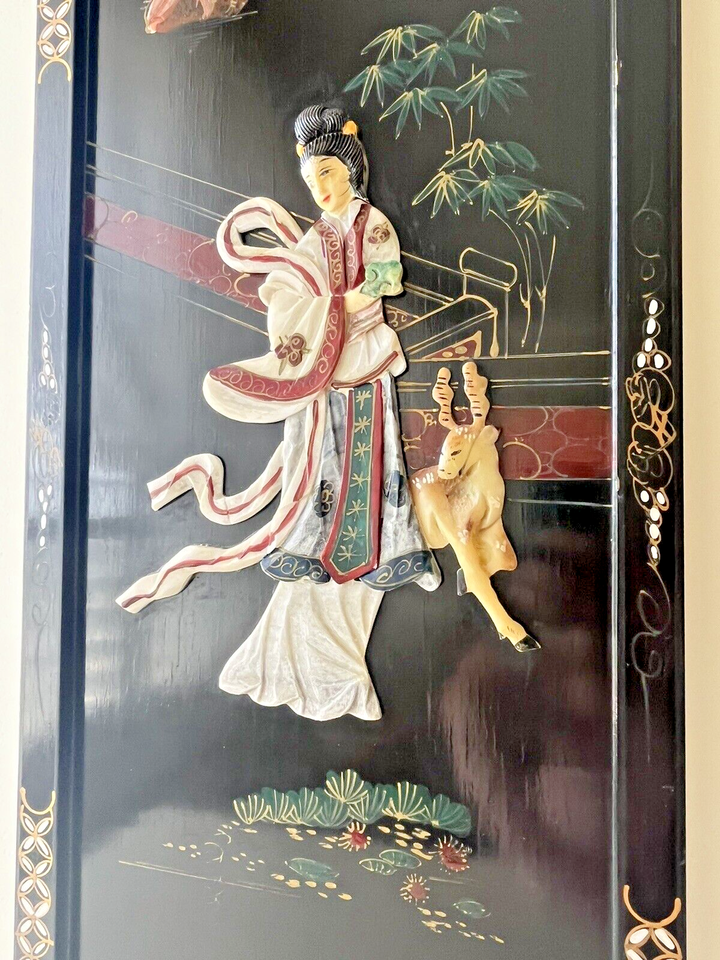 Vintage Asian Marble Wall Panel with Black Lacquer Geisha Art. | eBay