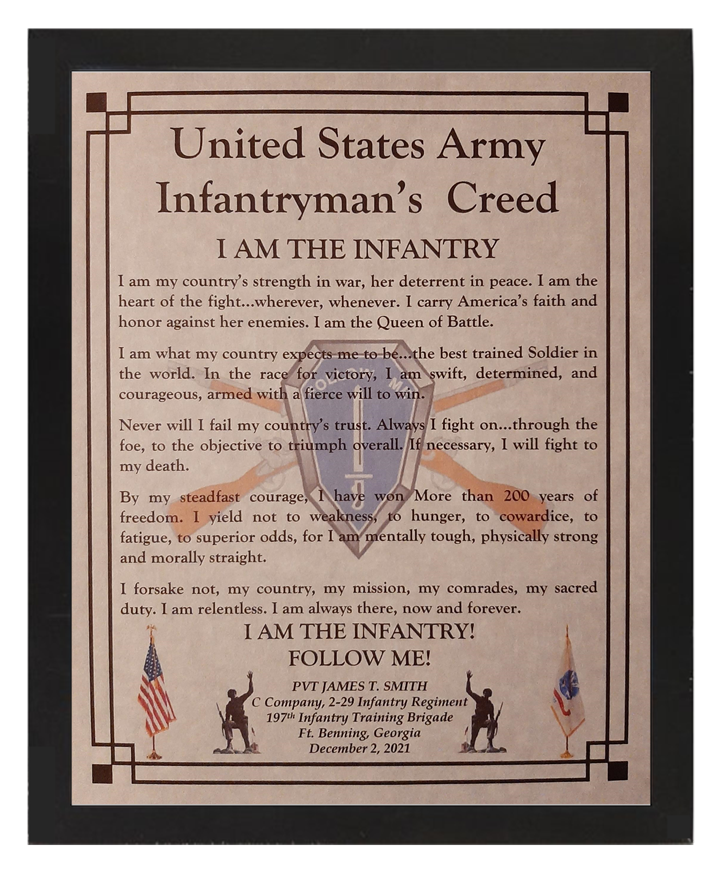 MC-NICE: ARMY Infantryman's Creed ALL UNITS Framed PERSONALIZED | eBay