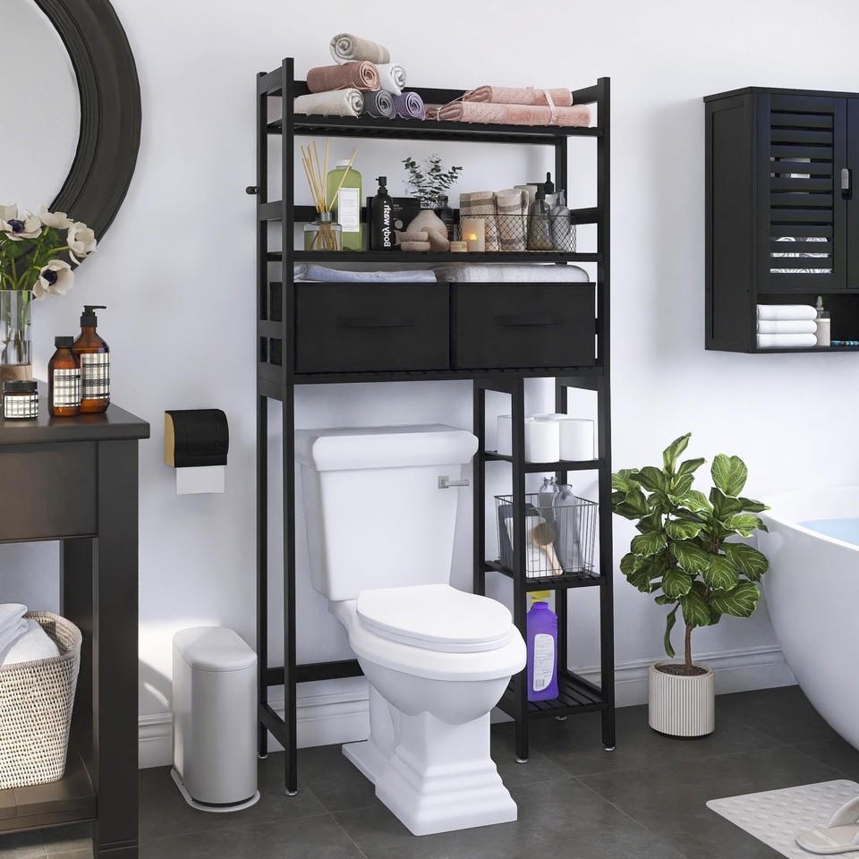 Over-The-Toilet Storage Rack, 6-Tier Bamboo Large Bathroom Organizer ...