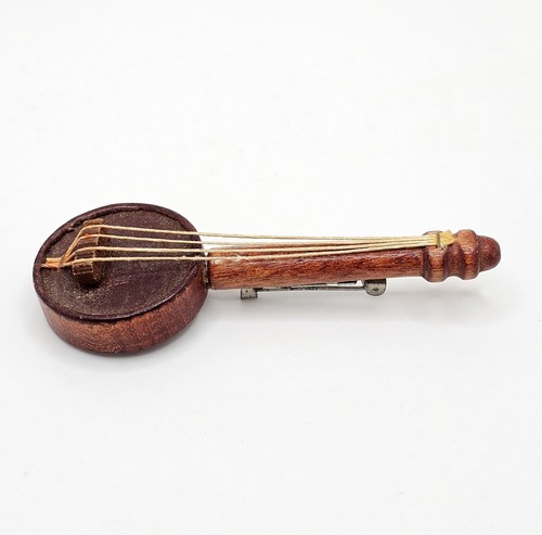 Vintage Folk Art Wood Banjo Brooch Handmade Mini Instrument Pin | eBay