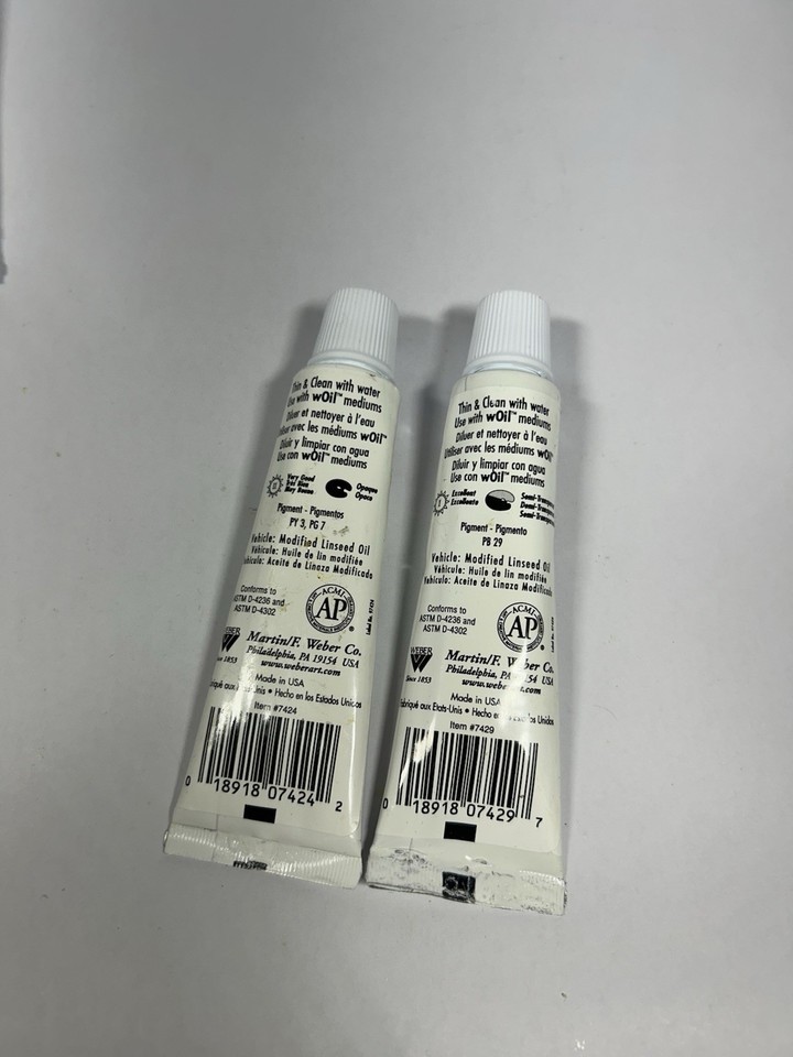 Martin F Weber Oil Paint Tubes (1.25oz / Lot of 8 Tubes) Water Mixable ...