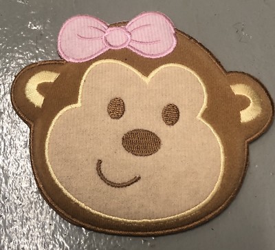90 PCS IRON ON HEAT TRANSFER 3D MONKEY W/ PINK BOW APPLIQUES- GREAT 4 ...