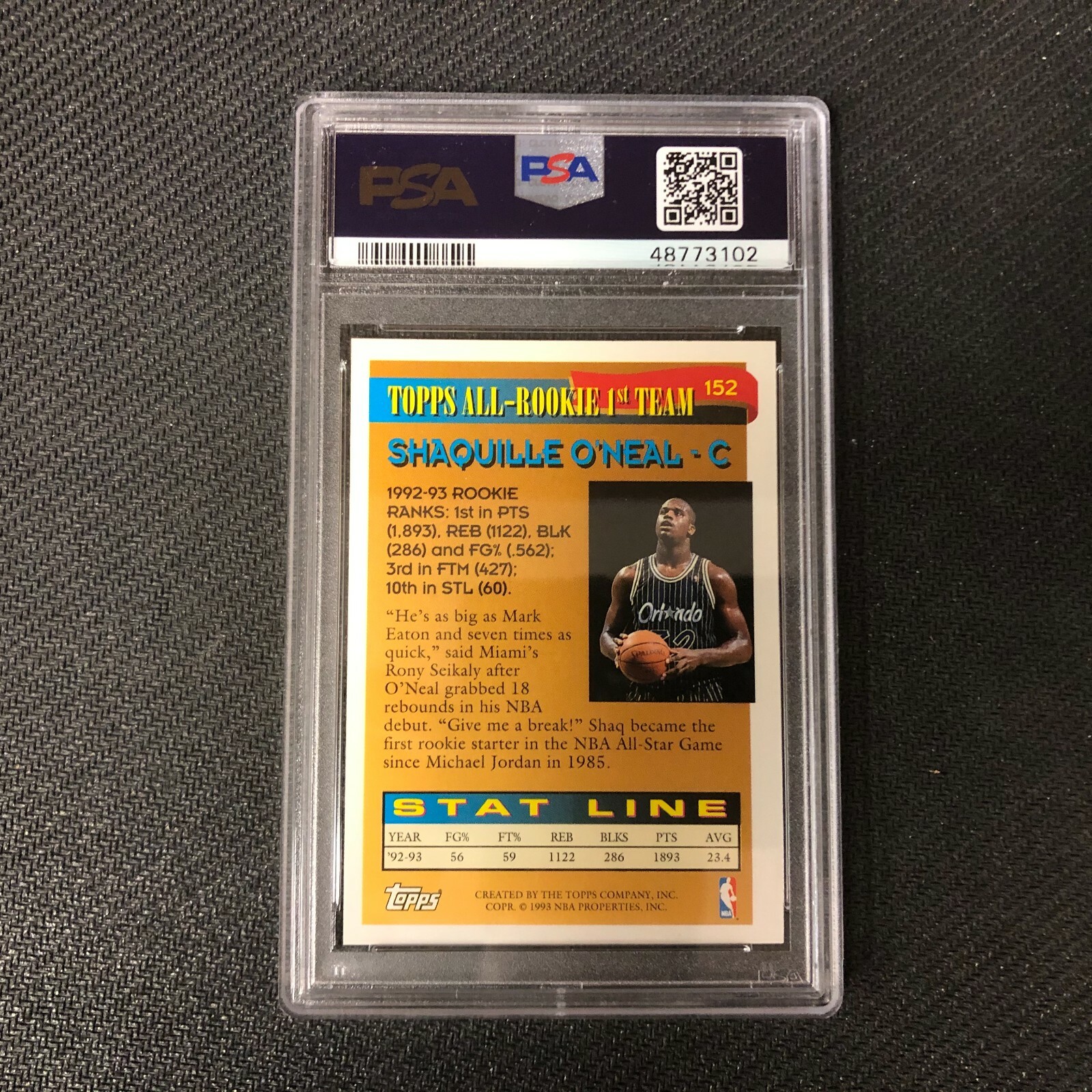 1993-94 Topps All-Rookie 1st Team #152 Shaquille O'Neal PSA 10 GEM MINT ...