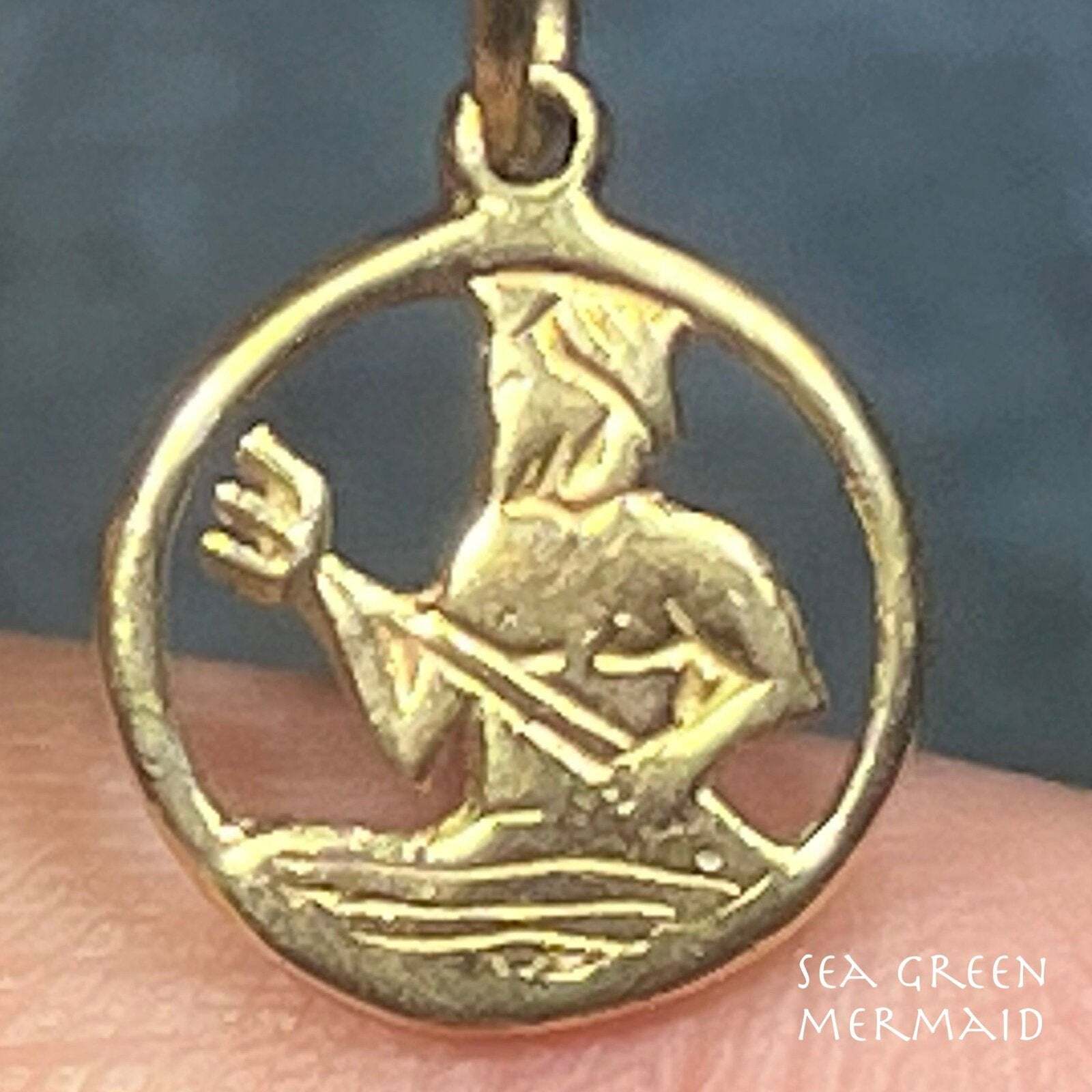 14k Gold Merman Neptune Poseidon Cut-Out Pendant. Tin… - Gem