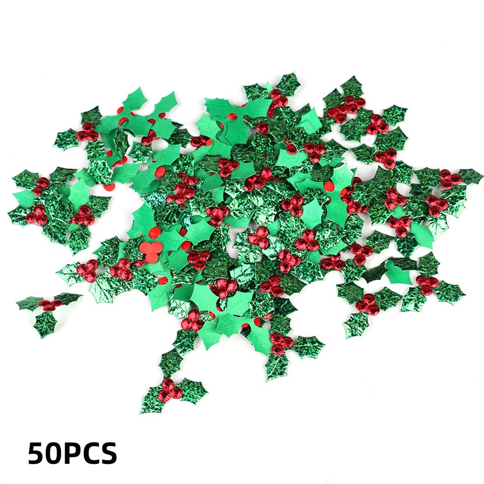 50PCS Christmas Mini Holly & Berry Leaves Embellishments DIY Craft ...