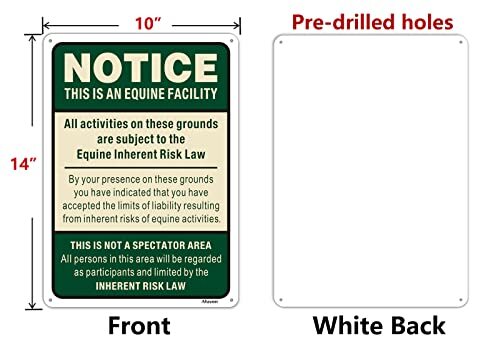 Equine Liability Signs Statute Horse Barn Stable Farm Sign 14" X 10 ...