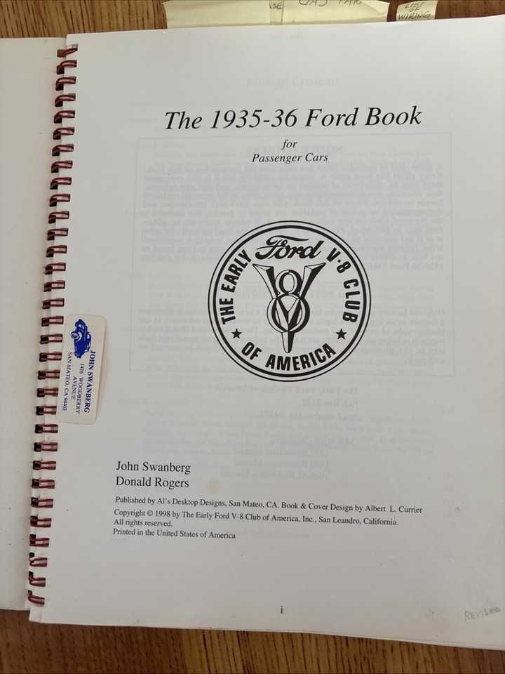 Early Ford V8 Club of America 1935-1936 Ford Book Restoration Swanberg ...