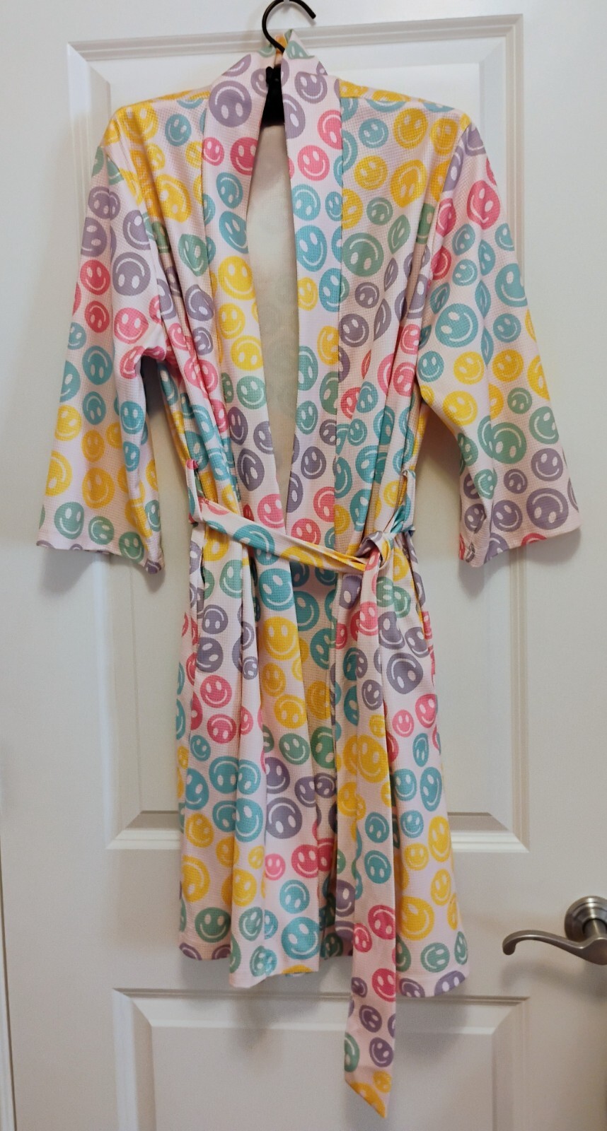 Katydid sz M lightweight short robe - pastel smiley f… - Gem