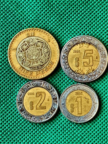 BIMETALIC MEXICAN COINS LOT $10 $5 $2 $1 PESOS 2005 CALENDARIO AZTECA ...