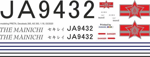Decal 265 H125 / AS 350 Ecureuil Mainichi Shimbun JA9432 | eBay.de