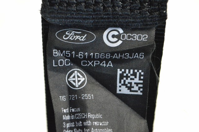 FORD FOCUS 1.5 TDCi 2017 RHD Rear Left Seat Belt BM51-611B68-AH ...