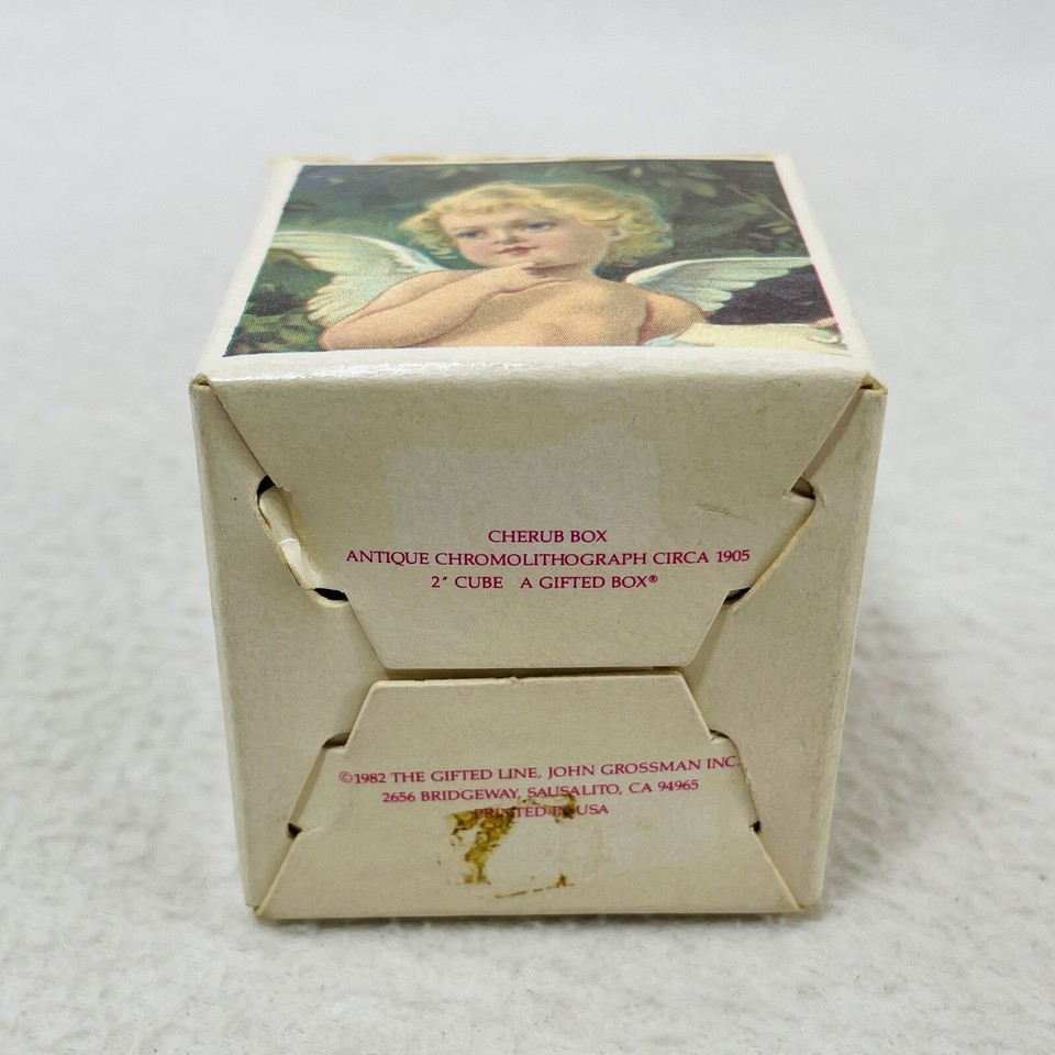 Vintage 1982 Cherub Gift Box Cube 2” Christmas Ornament Angel Santa ...