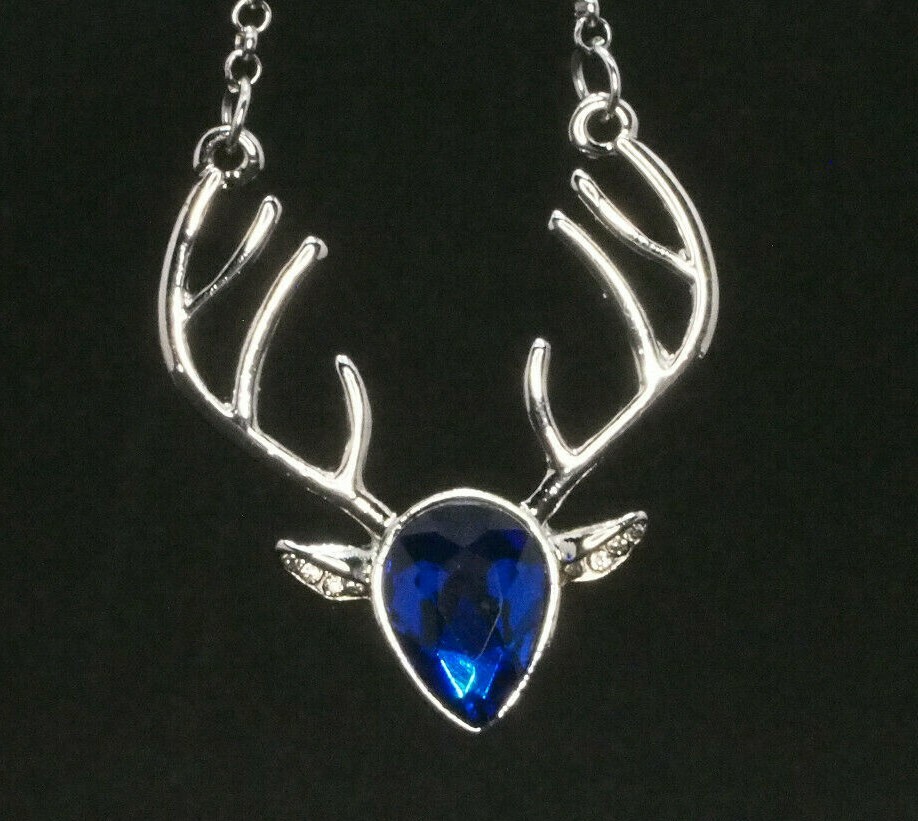 Blue Deer Antler Necklace Crystal Pendant 2 Knuckle Rings Fashion ...