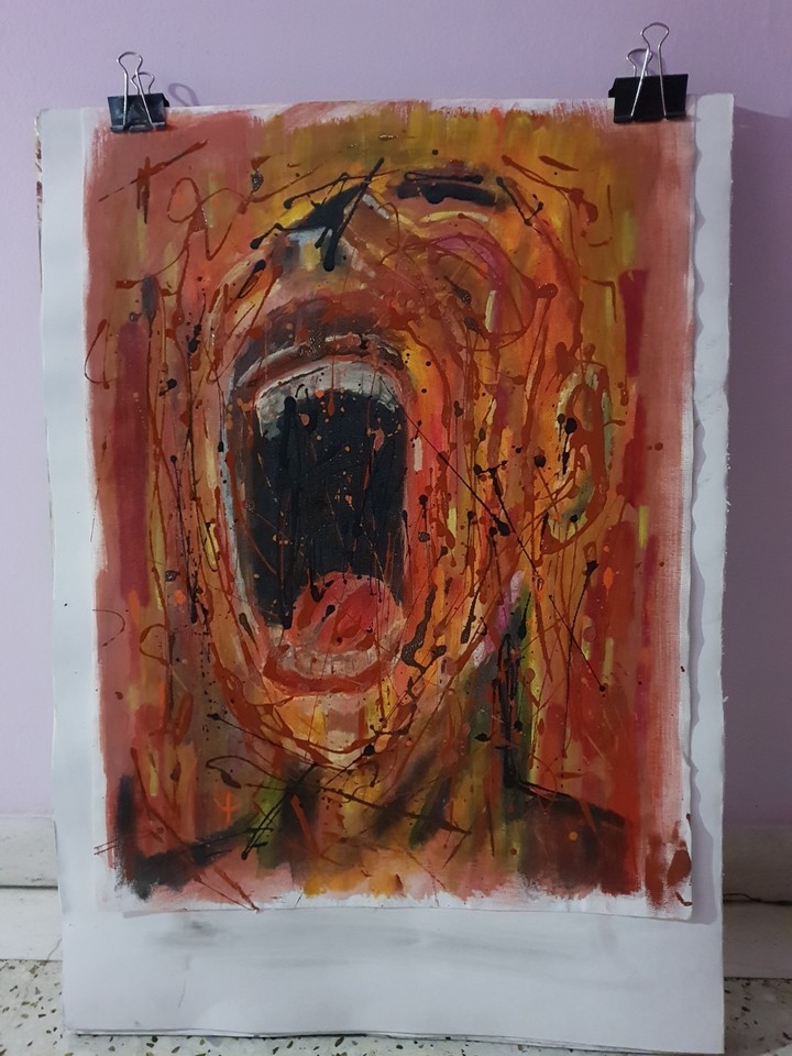 THE CRY Abstract Expressionism Canvas Painting Pop Art Acrylic Oil Red ...