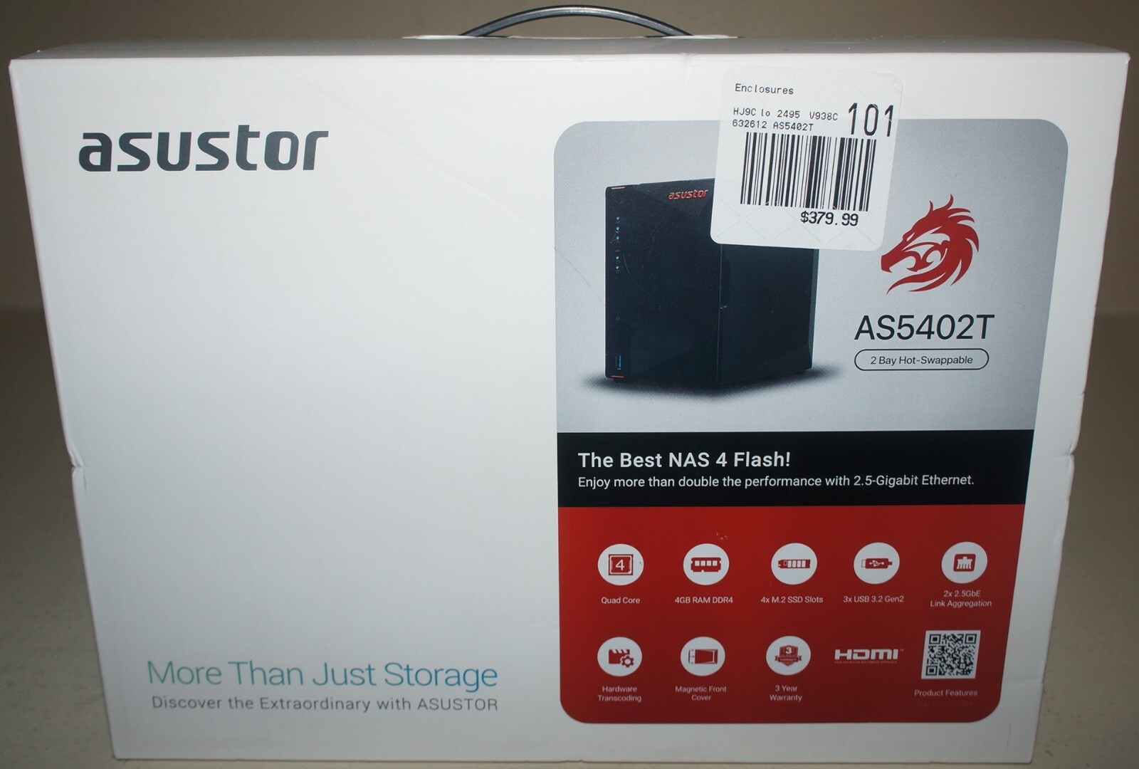New Asustor AS5402T 2 Bay NAS Storage/Enclosure 2GHz CPU, 4xM.2 NVMe ...