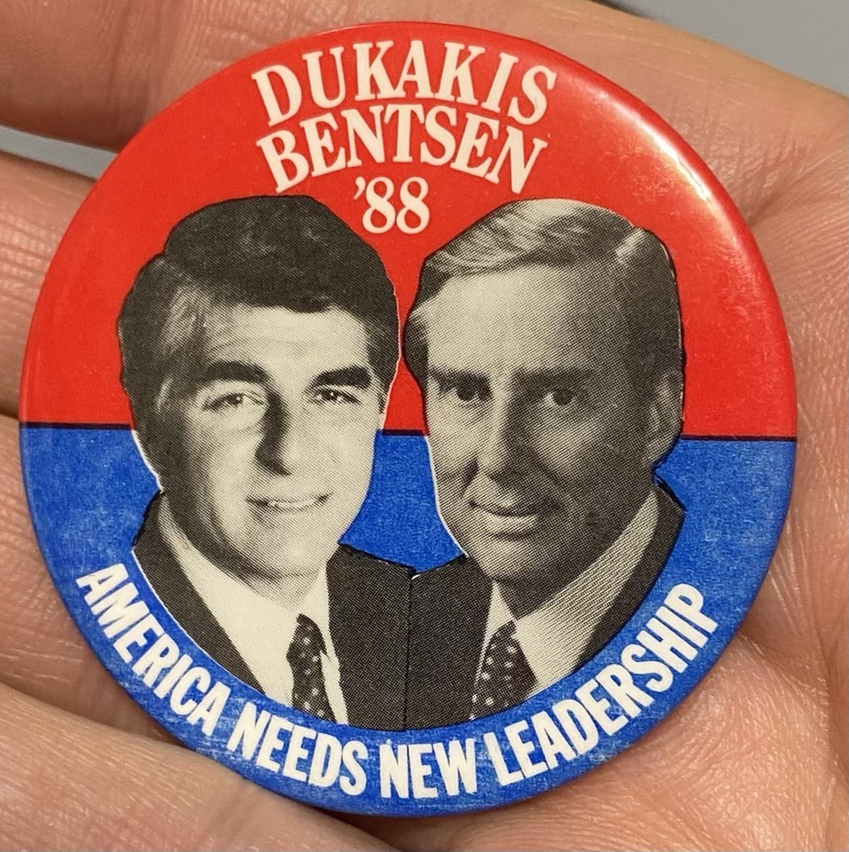 1988 Michael Dukakis For President & Lloyd Bentsen VP Democrat 2 1/8 ...