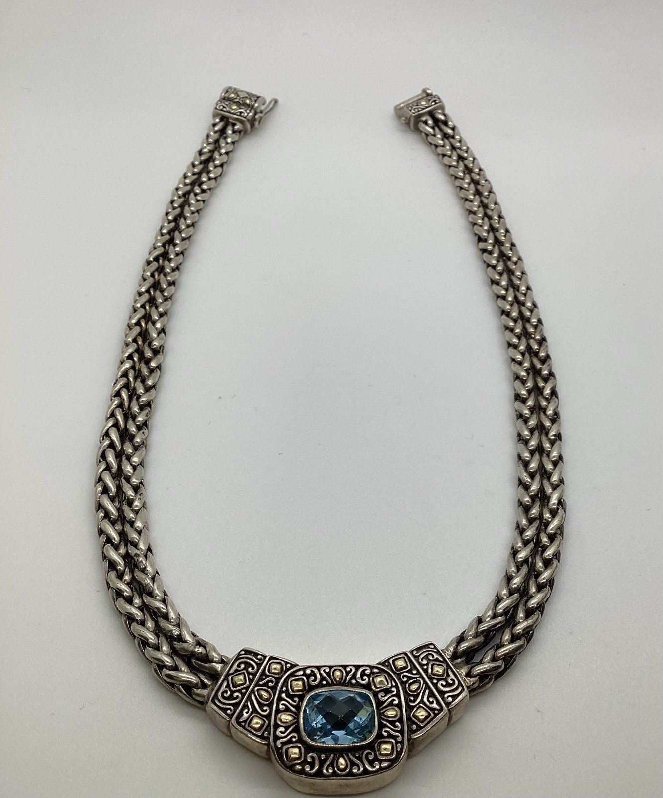 BJC Samuel Benham Sterling Silver And 18k Gold Blue Topaz Necklace126.9 ...