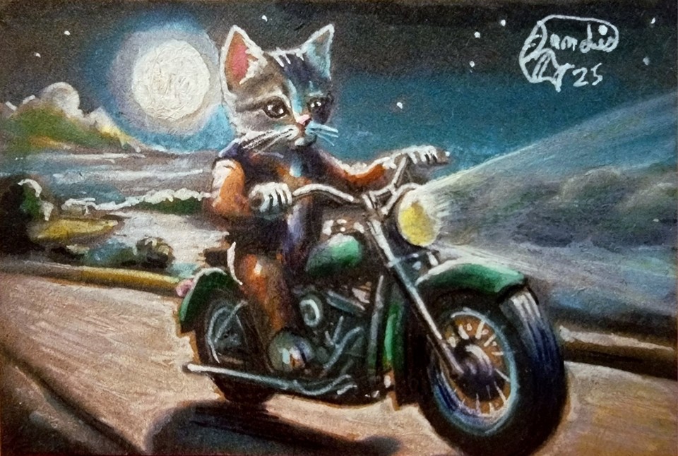 Jacob Landis HANDMADE Painting art Card ACEO Cute VW Cat "The Kitten In ...