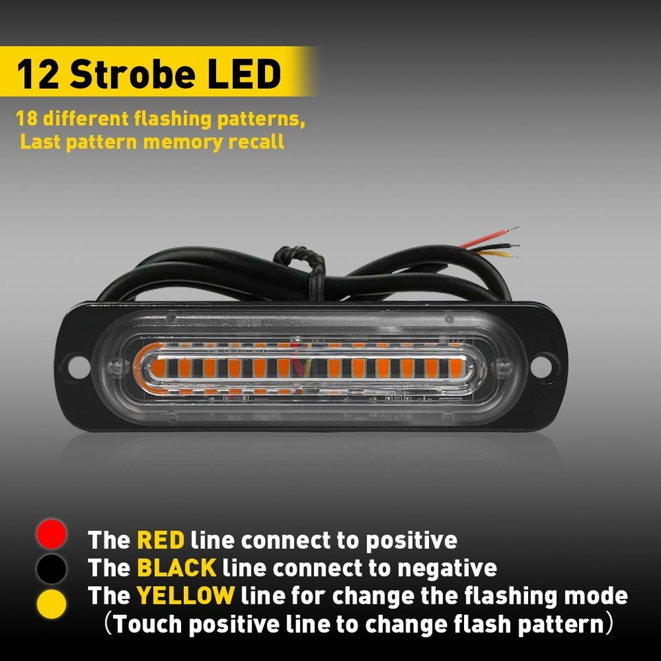 4x Amber 12 LED Car Truck Beacon Warning Hazard Flash Strobe Light EXV | eBay