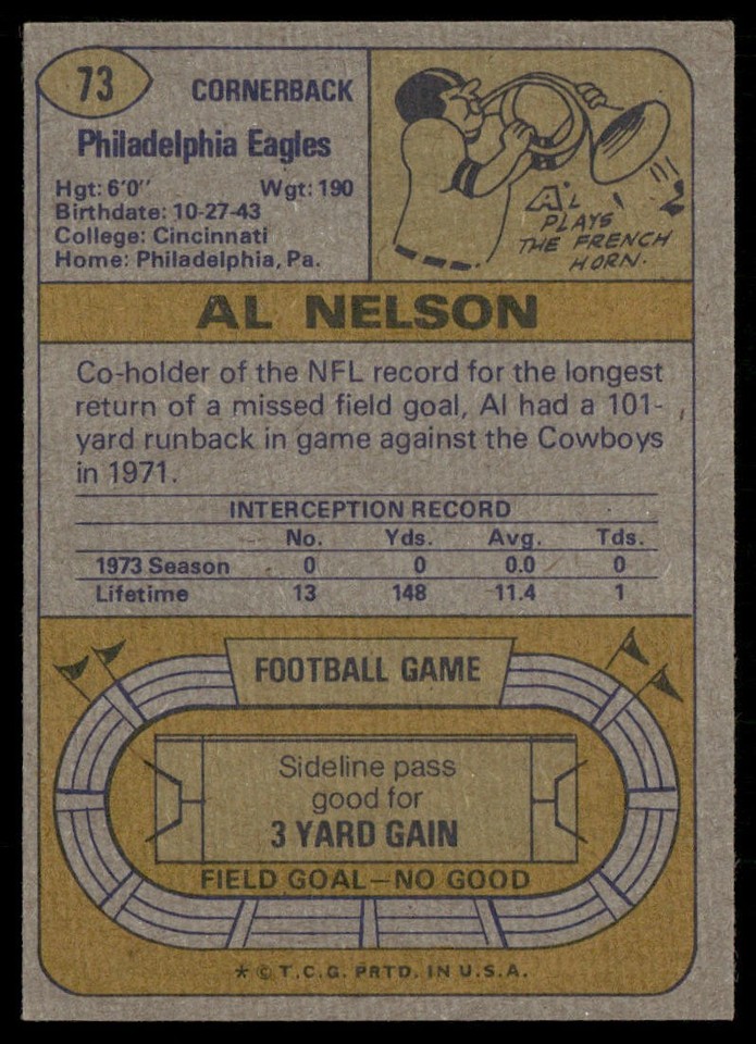 Al Nelson 1974 Topps #73 Philadelphia Eagles EX | eBay