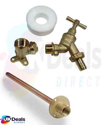 Garden Tap Outside Tap Kit With Brass Wall Plate Elbow or Through plate ...