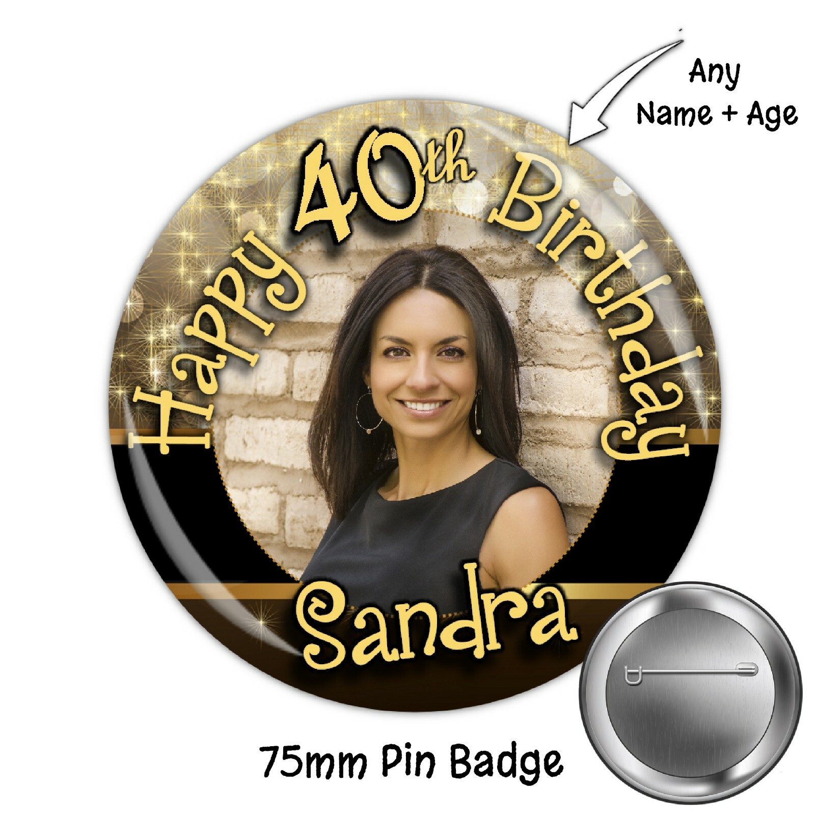 75mm Personalised 18th 21st 30th 40th 50th 60th Birthday Photo Pin ...