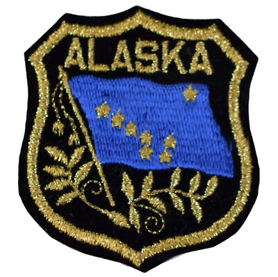 Vintage Alaska Patch - Embroidered AK Flag On Mylar Gold Metallic ...