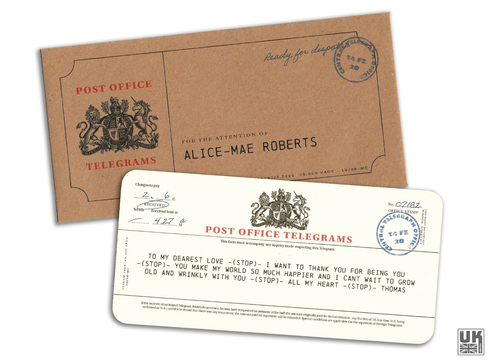 Personalised Vintage Style Telegram. Anniversaries, birthdays. For him ...