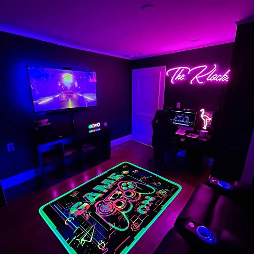 KMkicme Gaming Area Rug Blacklight for Bedroom Game Printed Carpet UV ...