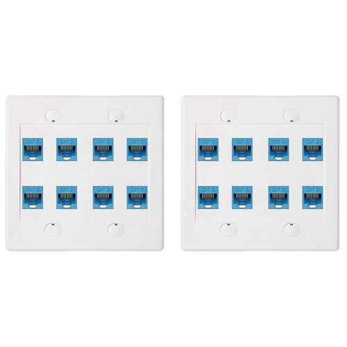 2X Ethernet Wall Plate 8 Port - Gang Cat6 RJ45 Jack Cable Faceplate ...