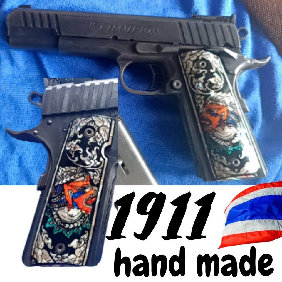 Handcraft pistol grip for 1911 Hand made Hanuman's WOOD inlaid pearl ...
