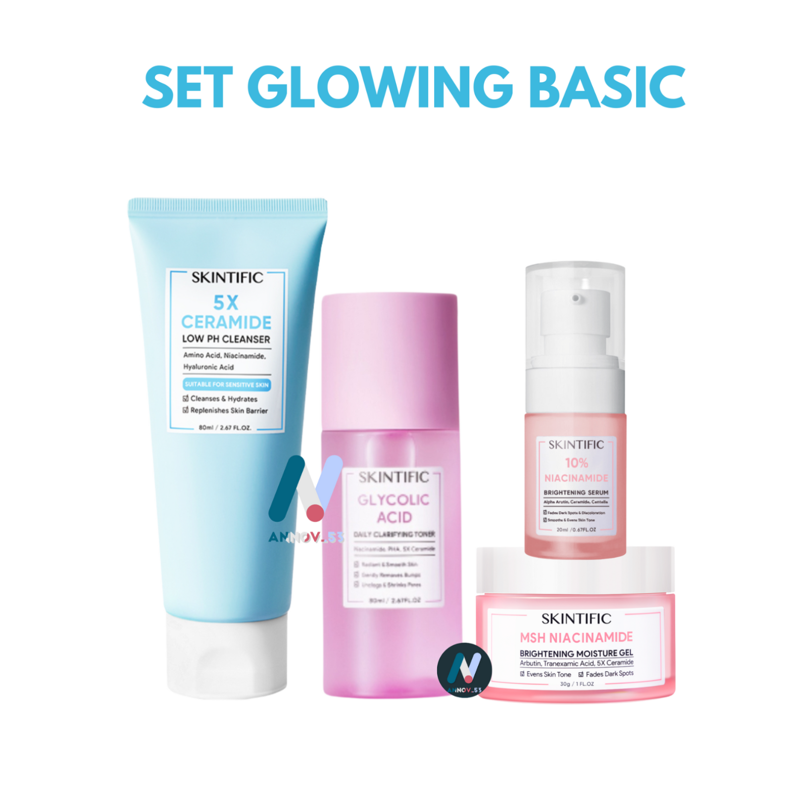 SET 4: SKINTIFIC Glowing Basic Anti-Aging Acne Pore 5X Ceramide MSH ...
