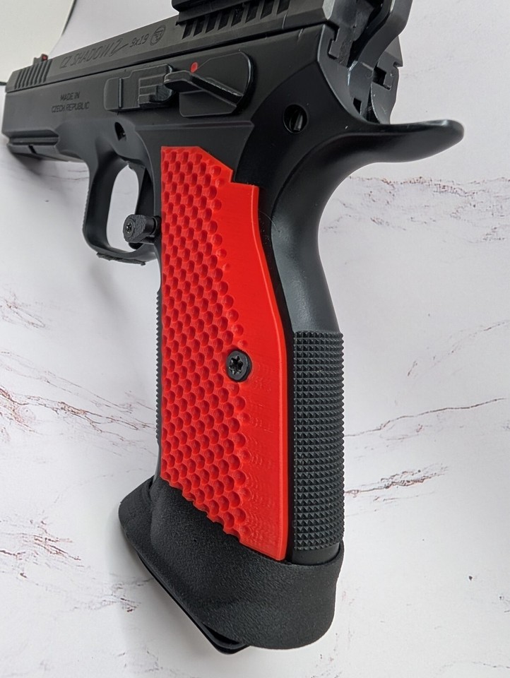 Lok Style Red Short Grips With Revised Magwell. Fits CZ Shadow 2, SP01 ...