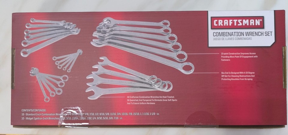 Craftsman 26 Piece Standard SAE 1/4" - 1-1/8" Combination Wrench Set ...