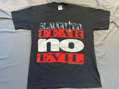 Vtg Slaughter Fear No Evil 1995 US Tour T-Shirt concert glam rock hair ...