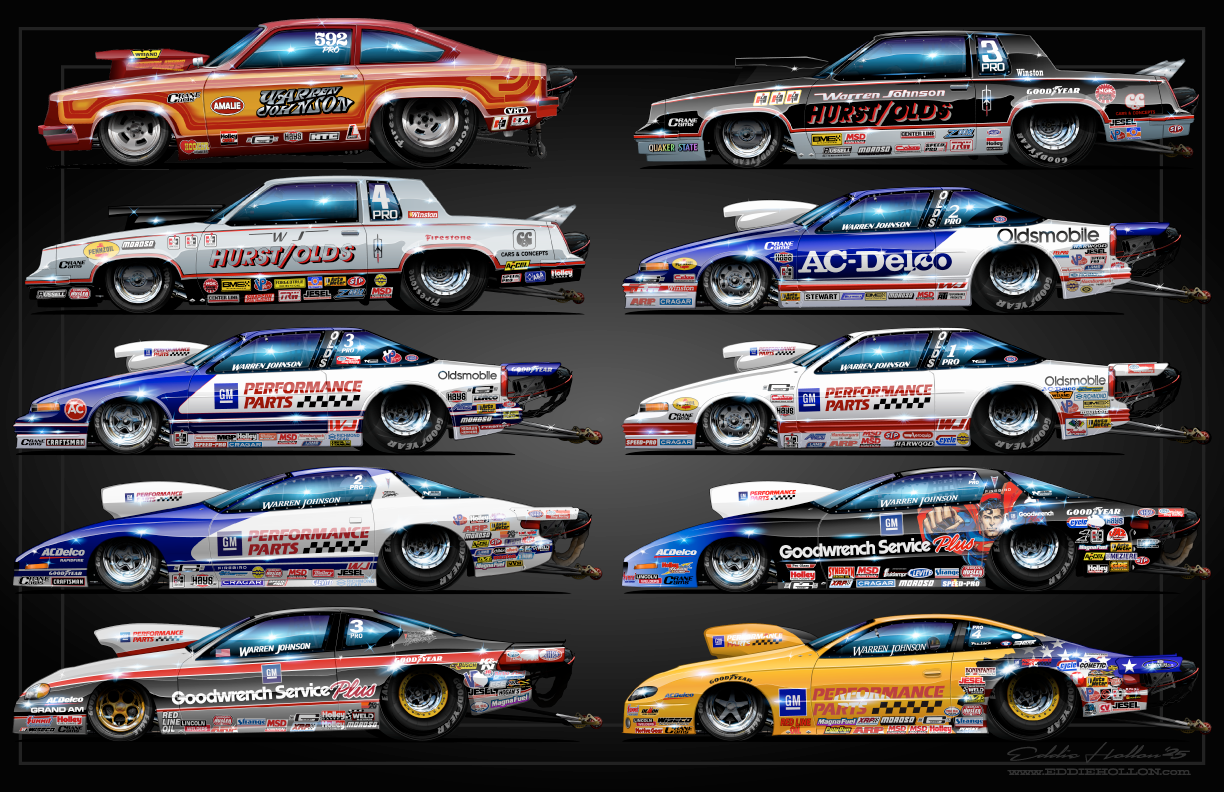 2 Warren Johnson Pro Stock Cars 17X11" Posters | eBay