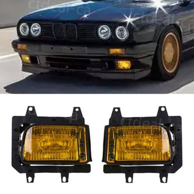 Pair Front Bumper Fog Light Yellow Lens For BMW 3-Series E30 1985-1993 ...
