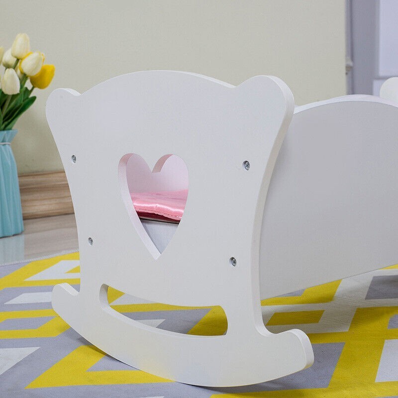 Dolls Wooden Rocking Cradle Cot Bed Doll Furniture Set For Baby Dolls ...