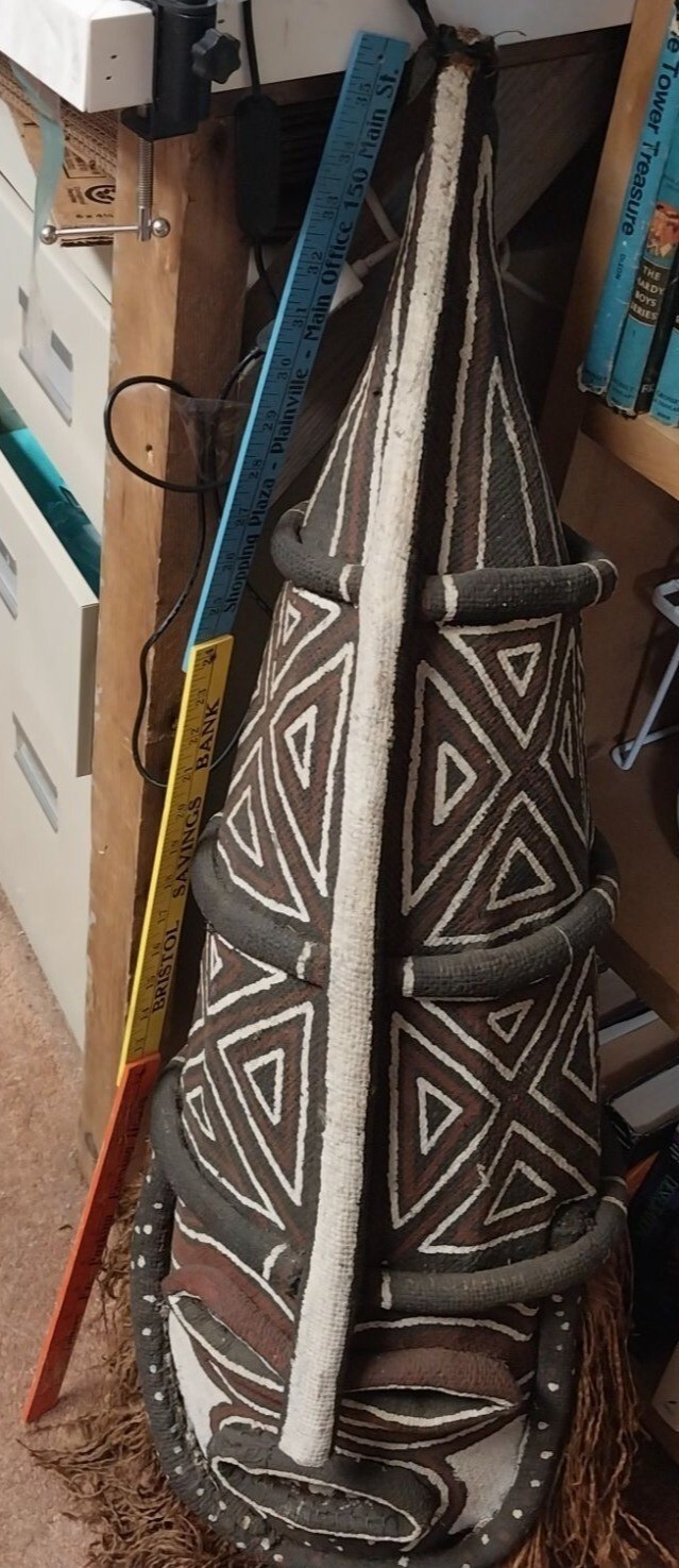 African Makishi Tribal Mask Raffia Trimmings 35" Tall Wearable HUGE ...