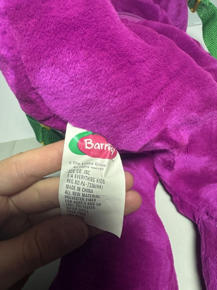 Vtg 90s Barney Dinosaur Purple/Green Plush Stuffed Animal Backpack Book ...
