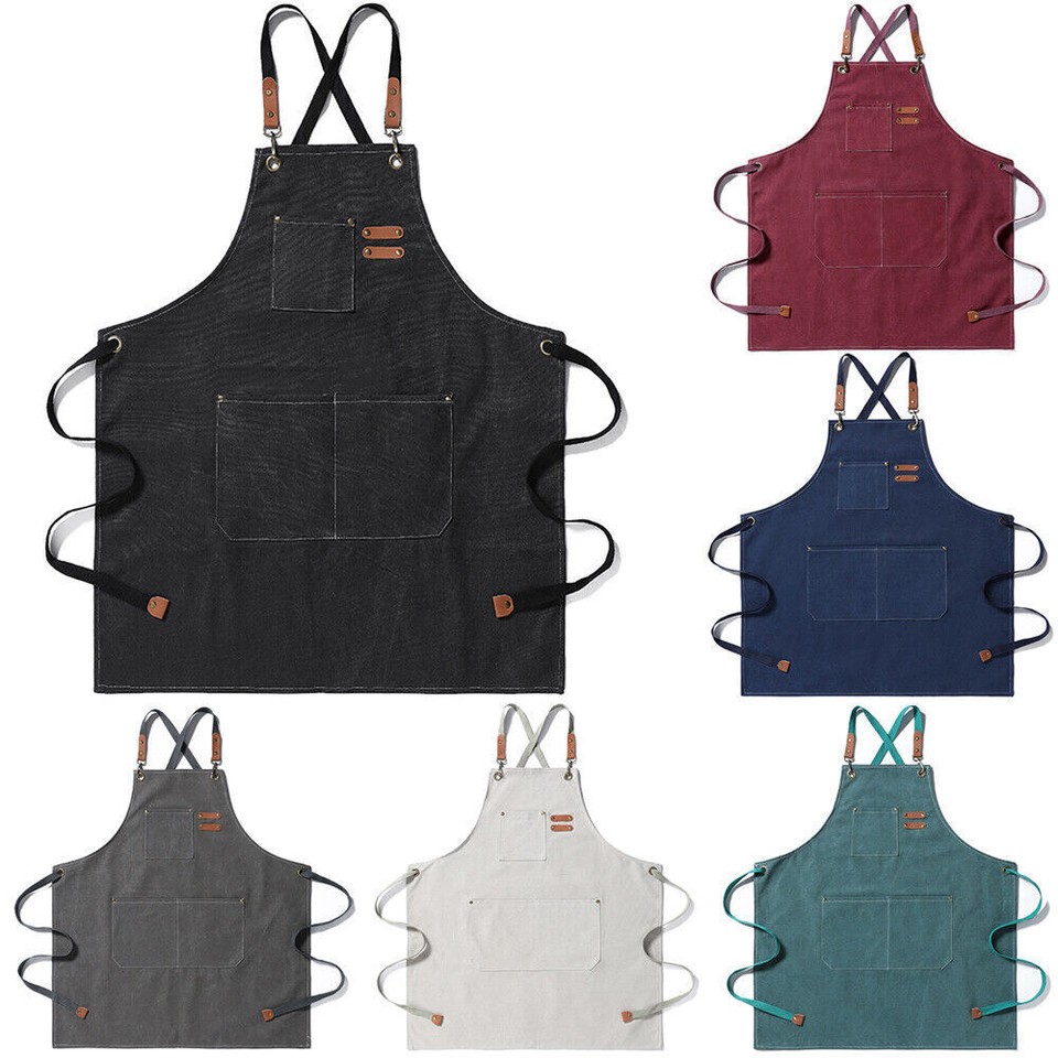 Unisex Canvas Denim Bib Apron Kitchen Cooking Workshop Washable Work ...