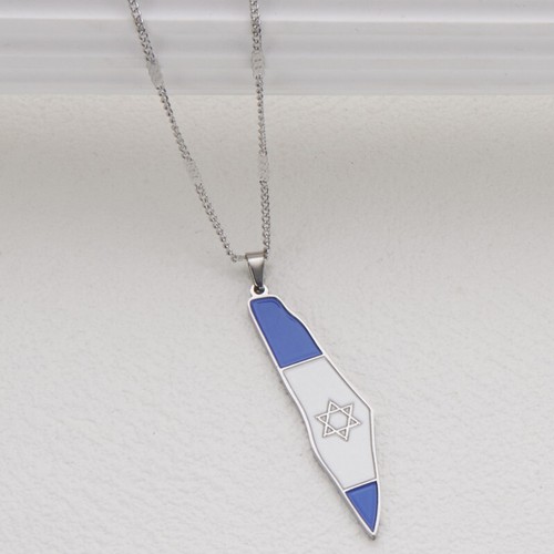 Stainless Map Israeli Flag Pendant Necklace Women Men Neck Chain Charm ...