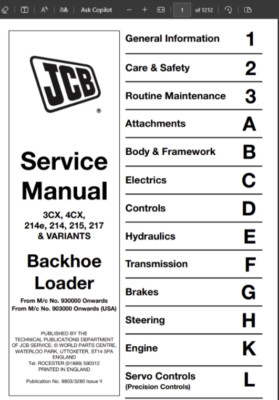 214E JCB Backhoe Loader Service Repair WorkShop Manual PDF on USB | eBay