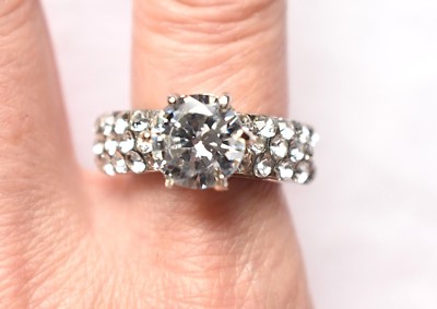 Chunky Rhinestone Solitaire Statement Ring Silver Tone Boho Jewelry ...