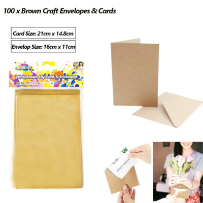 100 x Folded Blank Brown Cards & Envelopes DIY Cards Invitation Wedding ...