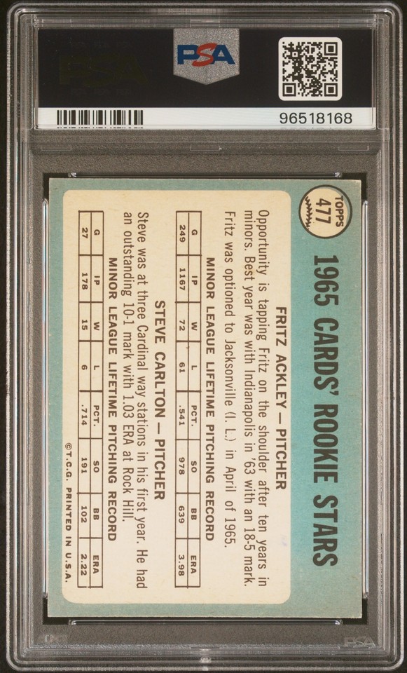 1965 Topps #477 Steve Carlton RC - PSA 7 - NEAR MINT (JB4) | eBay