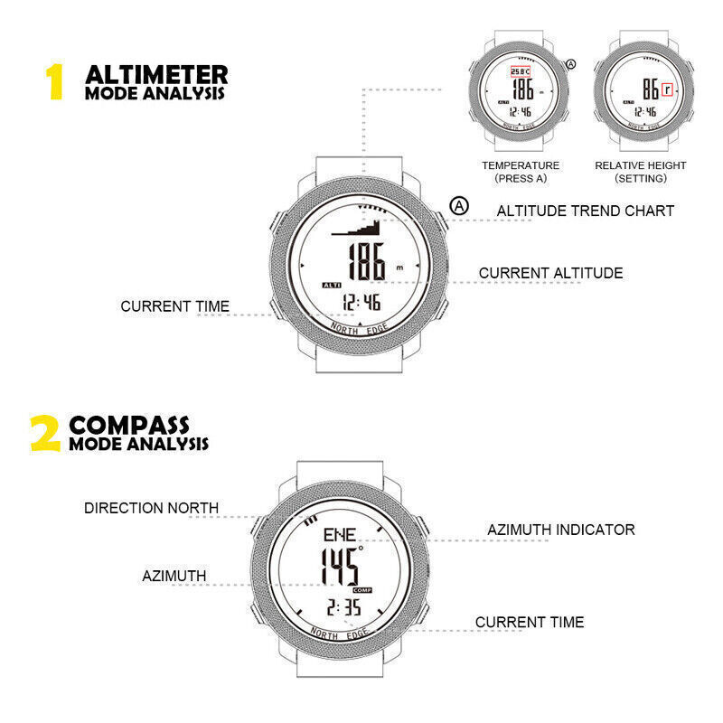 North Edge Apache 3 Smart Men Military Digital Sport Barometer ...