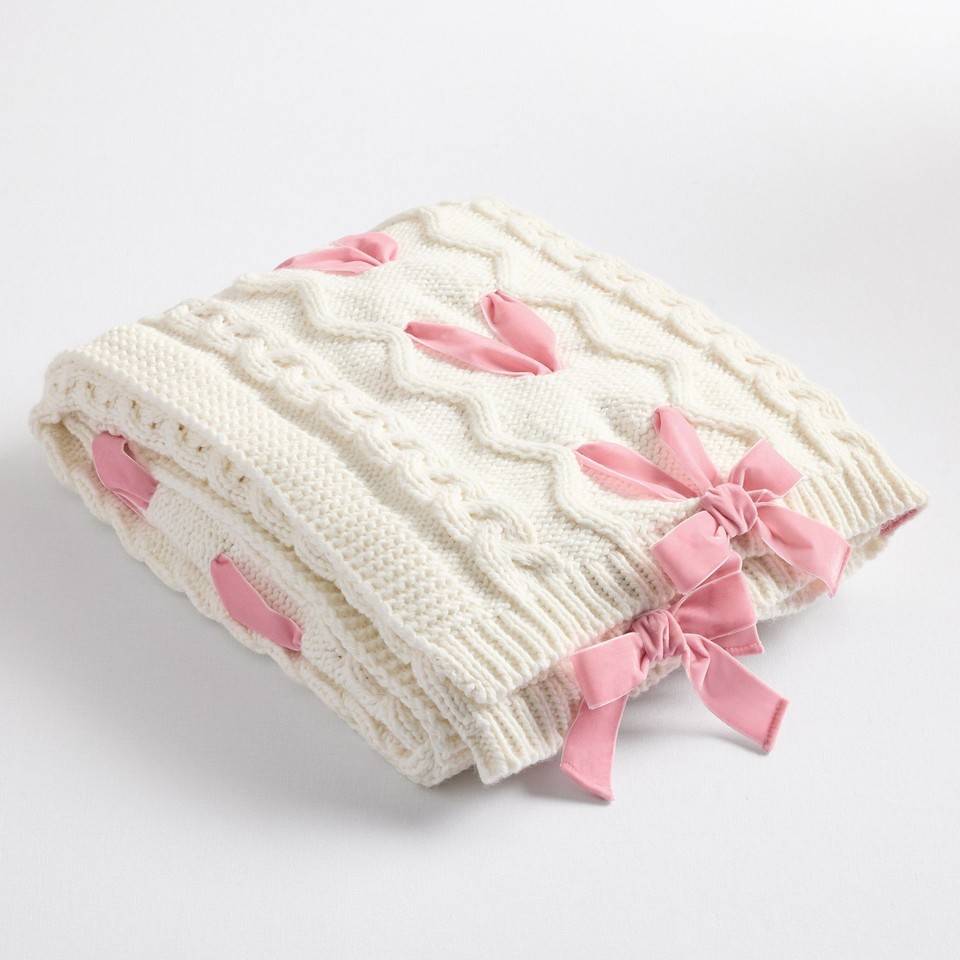 Best Seller LoveShackFancy Knit Ribbon Throw. Pink Color. NEW Real | eBay