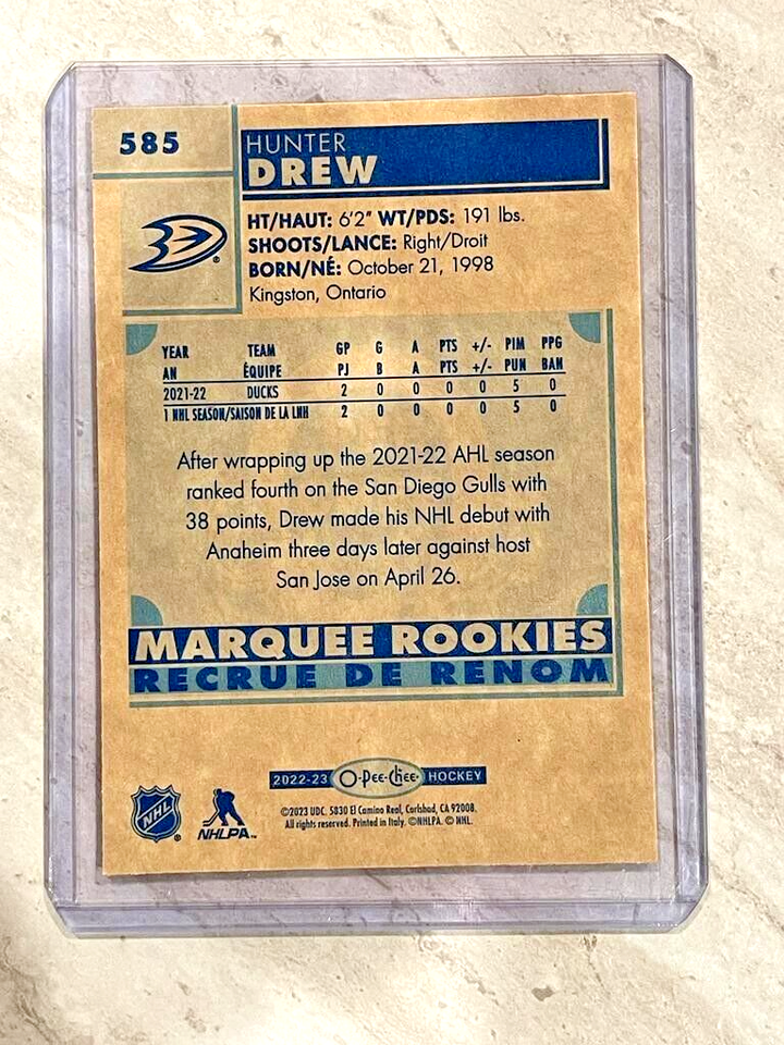 Hunter Drew 2022-23 UD O-Pee-Chee Retro Marquee Rookies #585 - Anaheim ...